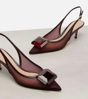 GIANVITO ROSSI 55 Leather-trimmed Mesh Slingback Pumps