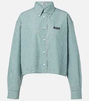 Miu Miu Checked Cropped Cotton Shirt - Green