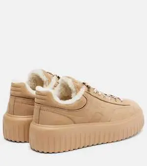 Hogan H-stripes Shearling-lined Suede Sneakers