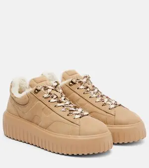 Hogan H-stripes Shearling-lined Suede Sneakers - Brown