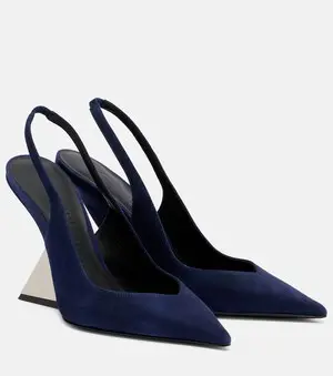 Attico Cheope 105 Suede Slingback Pumps - Blue