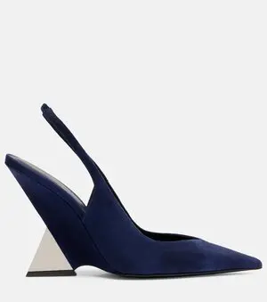 Attico Cheope 105 Suede Slingback Pumps - Blue
