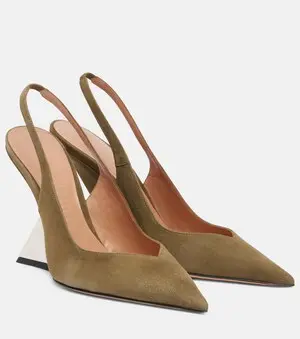 Attico Cheope 105 Suede Slingback Pumps - Green