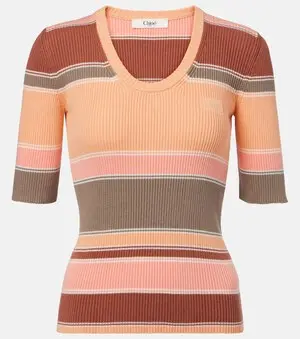 Chloé Striped Ribbed-knit Cotton Top - Multicoloured