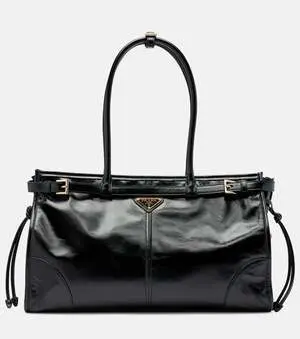 Prada Bonnie Large Leather Shoulder Bag - Black