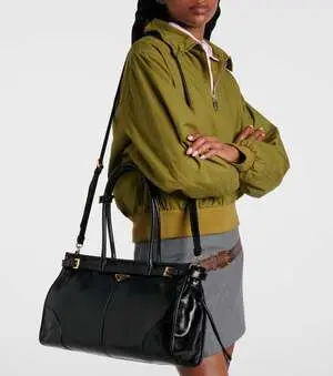 Prada Bonnie Large Leather Shoulder Bag - Black