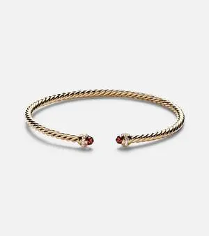 David Yurman Cable Spira Cuff Bracelet With Garnets And Diamonds - Gold