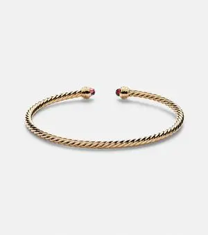 David Yurman Cable Spira Cuff Bracelet With Garnets And Diamonds - Gold