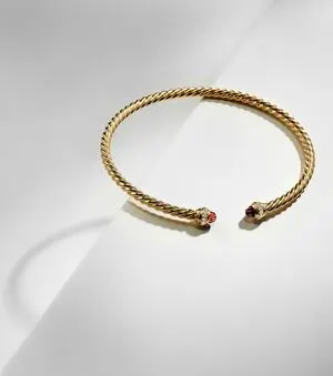 David Yurman Cable Spira Cuff Bracelet With Garnets And Diamonds - Gold
