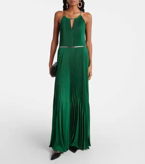 Max Mara Gersa Plissé Sablé Georgette Gown - Green