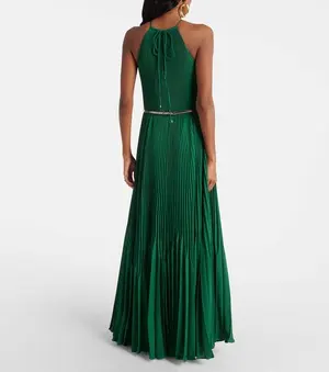 Max Mara Gersa Plissé Sablé Georgette Gown - Green