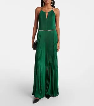Max Mara Gersa Plissé Sablé Georgette Gown - Green