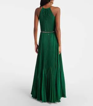 Max Mara Gersa Plissé Sablé Georgette Gown - Green