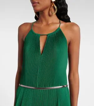 Max Mara Gersa Plissé Sablé Georgette Gown - Green
