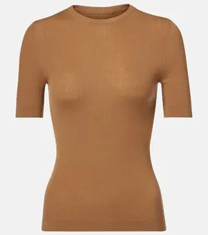 Khaite Celina Ribbed-Knit Top Brown