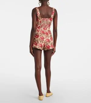 Posse Rosalie Floral Linen Shorts - Red