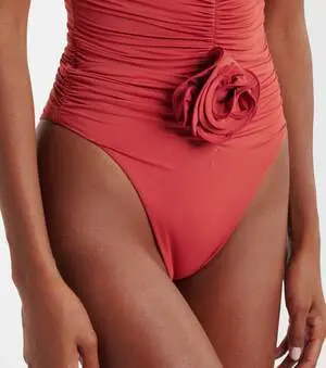 Magda Butrym Floral Appliqué Ruched Swimsuit