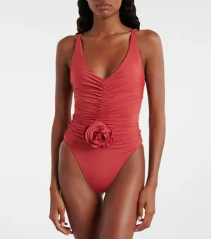 Magda Butrym Floral Appliqué Ruched Swimsuit