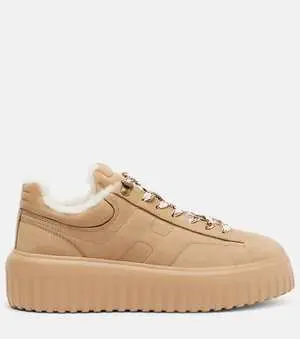 Hogan H-stripes Shearling-lined Suede Sneakers
