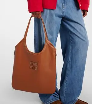 Miu Miu Ivy Medium Leather Shopper - Brown