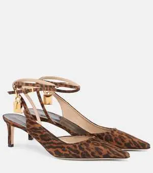 TOM FORD Padlock 55 Suede Slingback Pumps - Brown