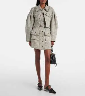 GANNI Belted Tweed Mini Dress