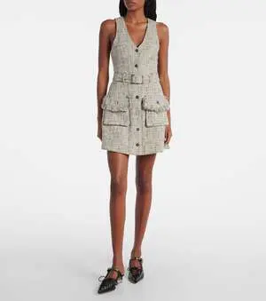 GANNI Belted Tweed Mini Dress