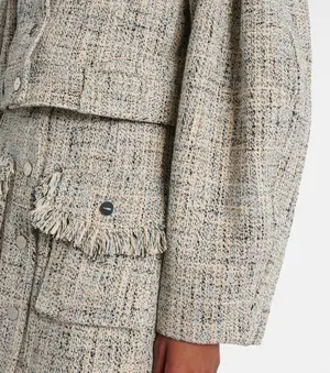 GANNI Cropped Cotton Tweed Jacket - Blue