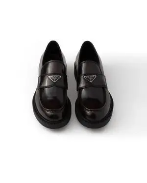 Prada Brushed Leather Loafers - Brown