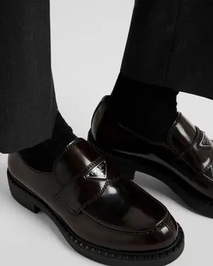 Prada Brushed Leather Loafers - Brown