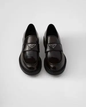 Prada Brushed Leather Loafers - Brown