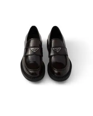 Prada Brushed Leather Loafers - Brown