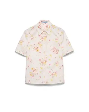 Prada Floral Print Poplin Shirt - Pink