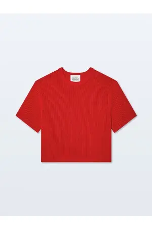 WHITE & WARREN Cashmere Waffle Mesh Tee - Red