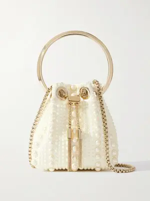 JIMMY CHOO Bon Bon Micro Embellished Satin Bucket Bag