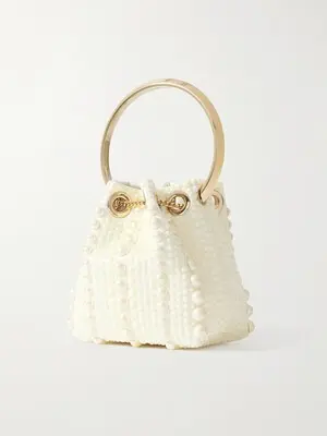 JIMMY CHOO Bon Bon Micro Embellished Satin Bucket Bag - Neutrals