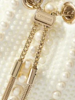 JIMMY CHOO Bon Bon Micro Embellished Satin Bucket Bag - Neutrals