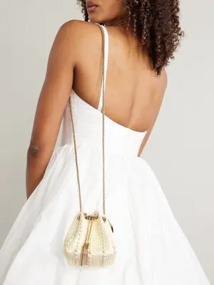 JIMMY CHOO Bon Bon Micro Embellished Satin Bucket Bag - Neutrals