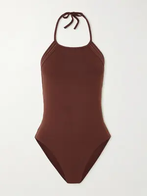 ERES Evening Numero Metallic Striped Halterneck Swimsuit - Brown