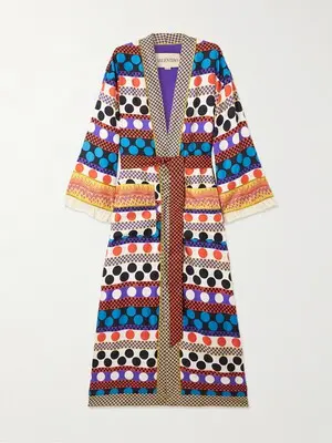 Valentino Garavani Belted Ruffled Printed Silk-twill Robe - Multi
