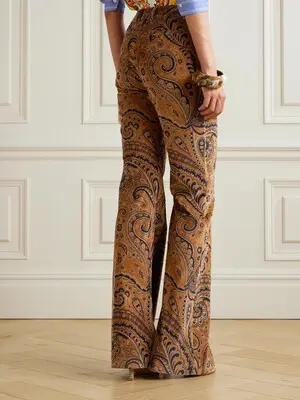 Etro Paisley-print Stretch Cotton-corduroy Flared Pants - Brown