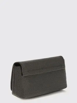 Brunello Cucinelli Leather Pouch With Monile Embroidery - Black