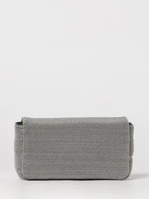 Brunello Cucinelli Leather Pouch With Monile Embroidery - Grey