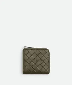BOTTEGA  VENETA Intrecciato Stamp Square Zip Around Wallet - Cypress