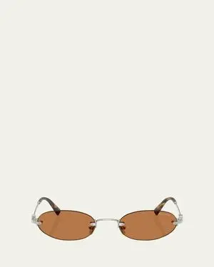 Miu Miu Rimless Oval Sunglasses - Silver