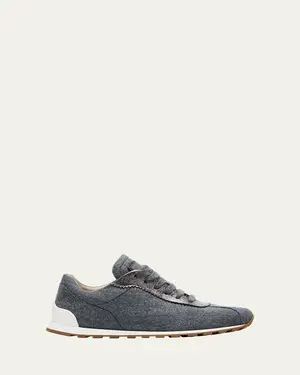 Brunello Cucinelli Suede And Knit Low-Top Sneakers - Charcoal
