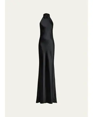Ralph Lauren Chilton Stretch Satin Gown - Black