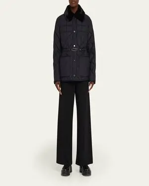 Moncler Cygne Faux Fur-trimmed Down Jacket - Navy