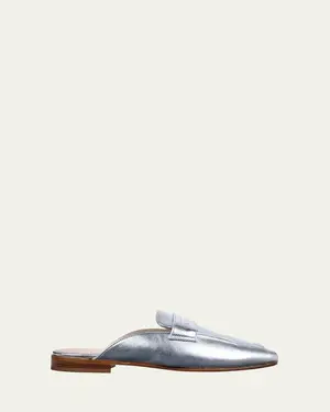 SOPHIQUE Riviera Metallic Leather Loafer Mules - Silver
