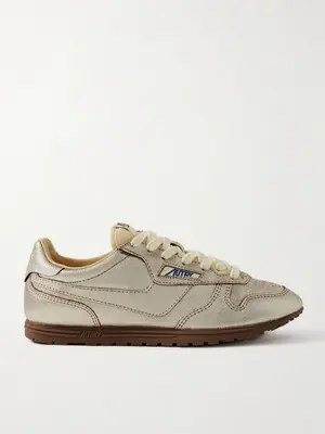 AUTRY Windspin Metallic Leather Sneakers - Silver